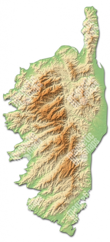 Magnetická mapa Korsiky, geografická, reliéfní