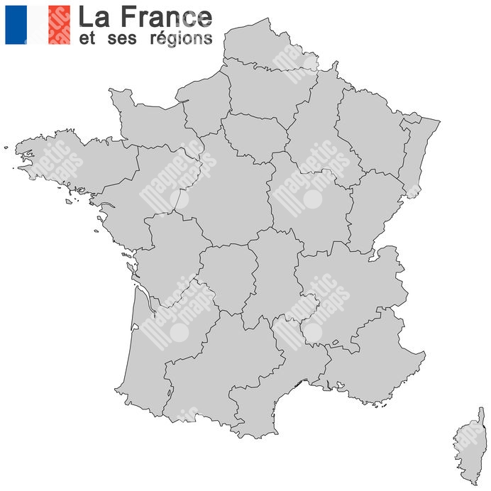 Magnetická mapa Francie, ilustrovaná, šedá