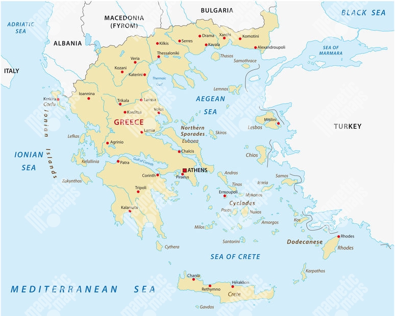 Magnetická mapa Řecka, ilustrovaná, barevná