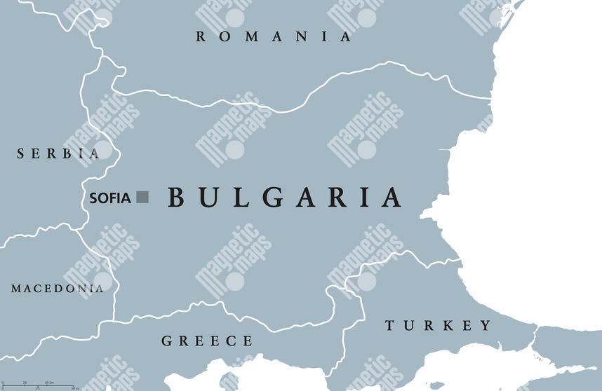 Magnetická mapa Bulharska, ilustrovaná, šedá
