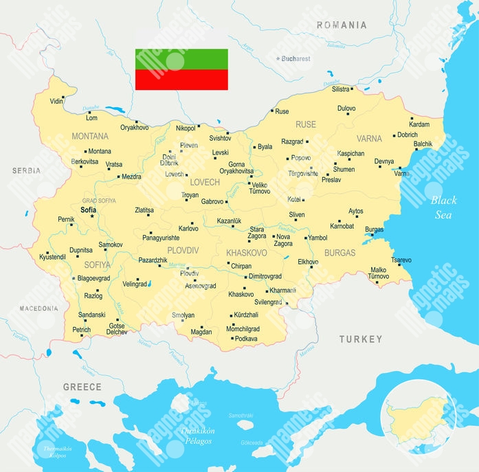 Magnetická mapa Bulharska, detailní, barevná