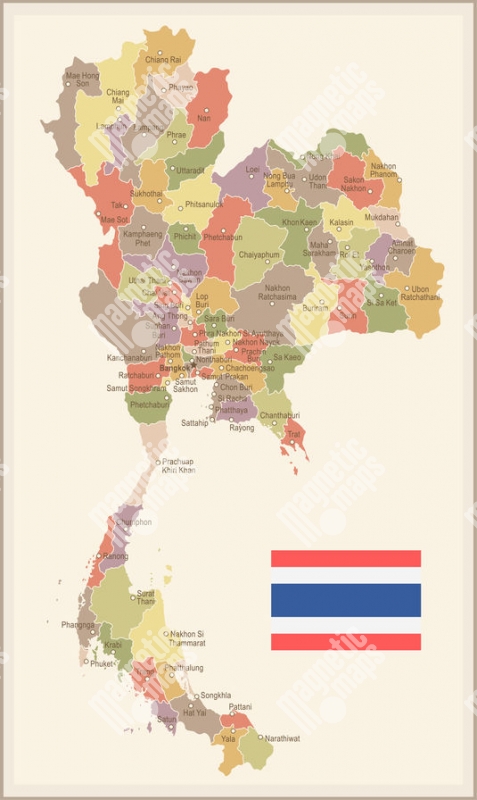 Magnetická mapa Thajska, ilustrovaná, barevná