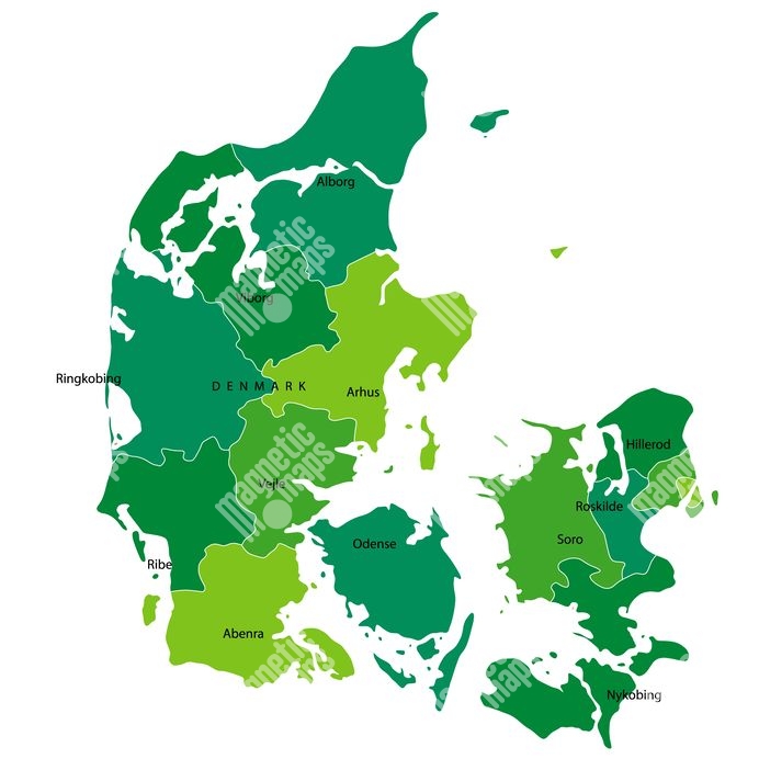 Magnetická mapa Dánska, ilustrovaná, zelená