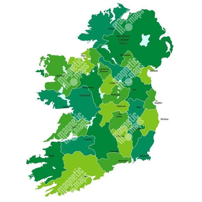 Magnetická mapa Irska, ilustrovaná, zelená