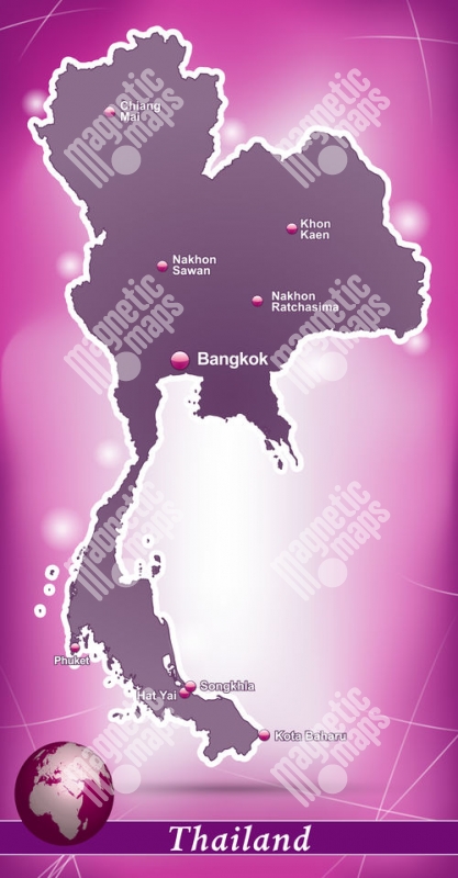 Magnetická mapa Thajska, ilustrovaná, fialová