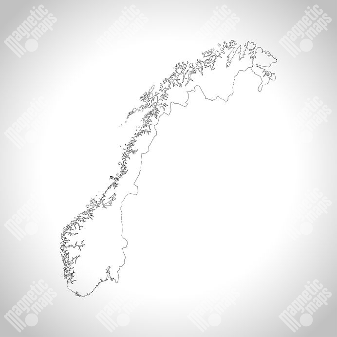 Magnetická mapa Norska, obrysová, slepá