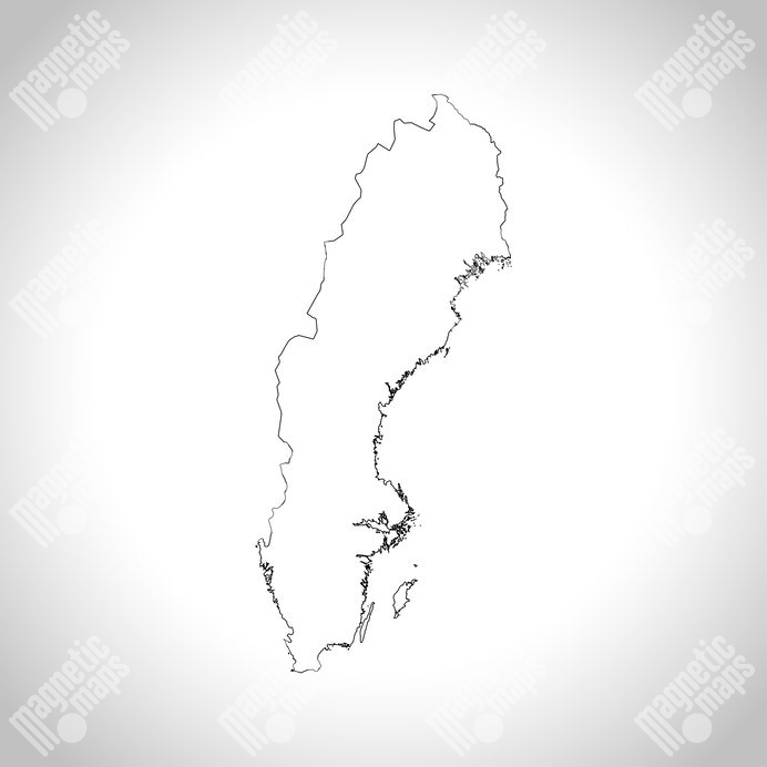 Magnetická mapa Švédska, obrysová, slepá