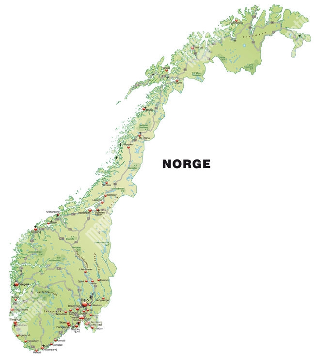Magnetická mapa Norska, detailní, zelená