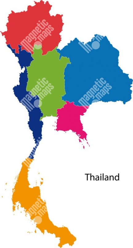 Magnetická mapa Thajska, administrativní, barevná
