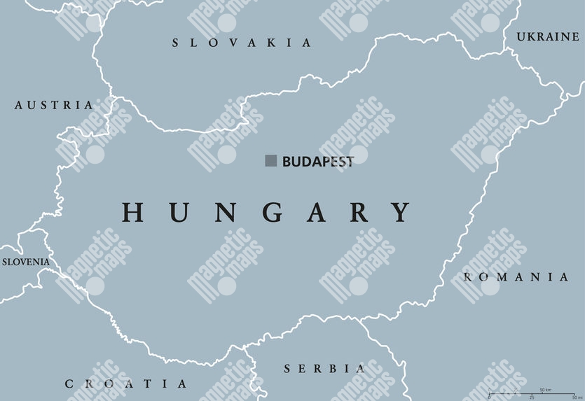 Magnetická mapa Maďarska, ilustrovaná, šedá