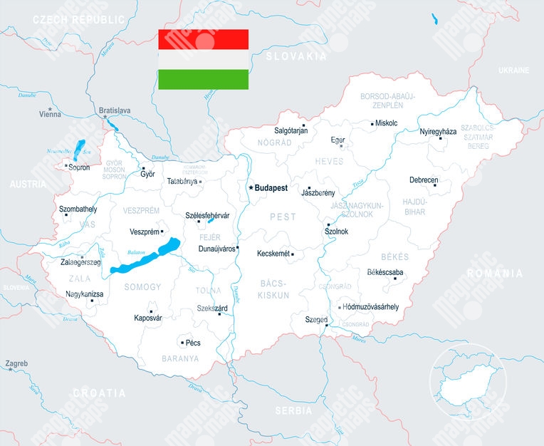 Magnetická mapa Maďarska, detailní, bílá