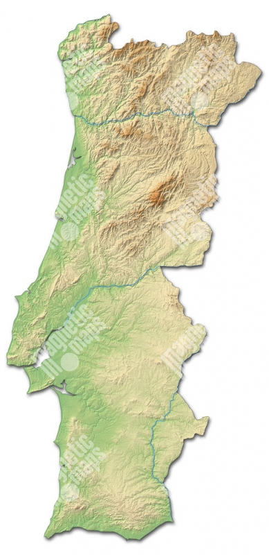 Magnetická mapa Portugalska, geografická, reliéfní