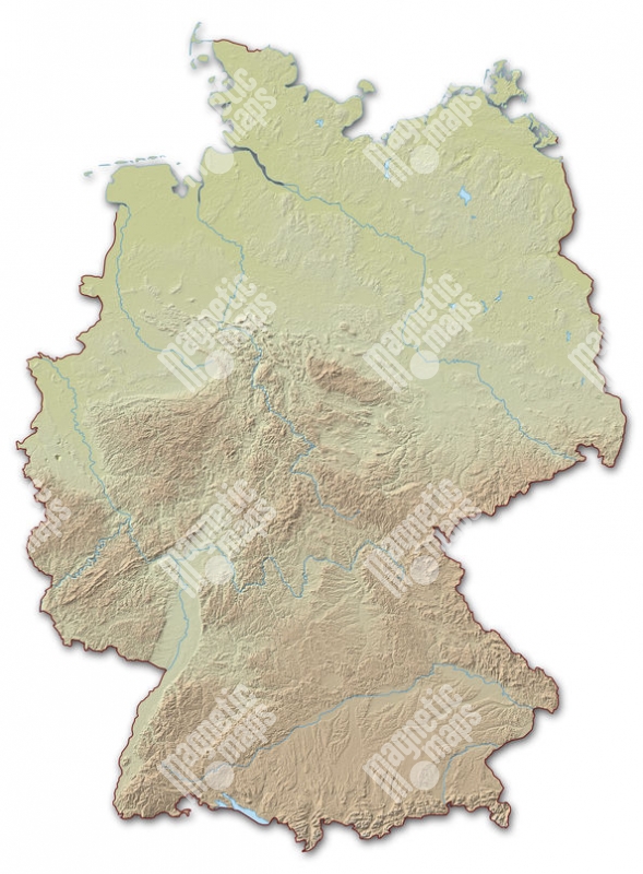 Magnetická mapa Německa, geografická, reliéfní