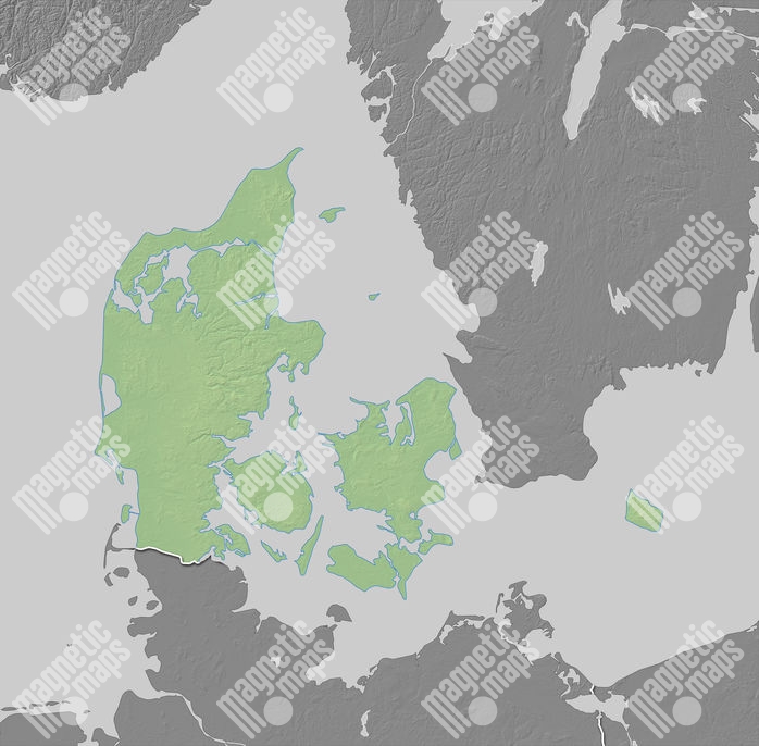 Magnetická mapa Dánska, geografická, reliéfní
