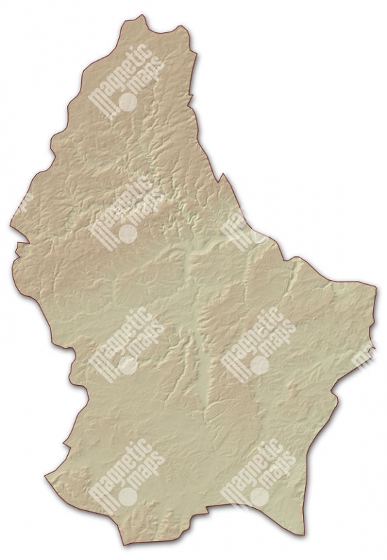 Magnetická mapa Lucemburska, geografická, reliéfní