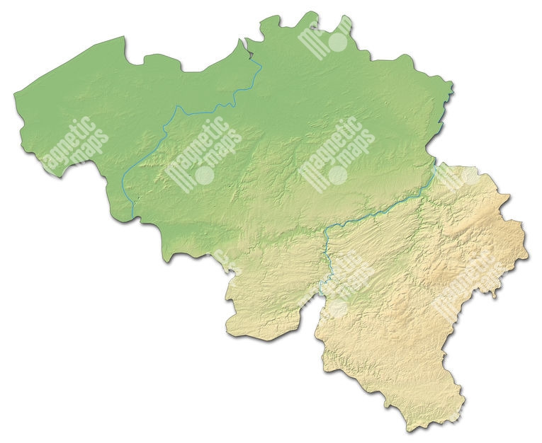 Magnetická mapa Belgie, geografická, reliéfní