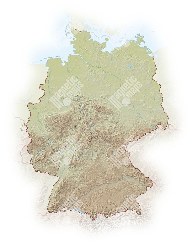 Magnetická mapa Německa, geografická, reliéfní