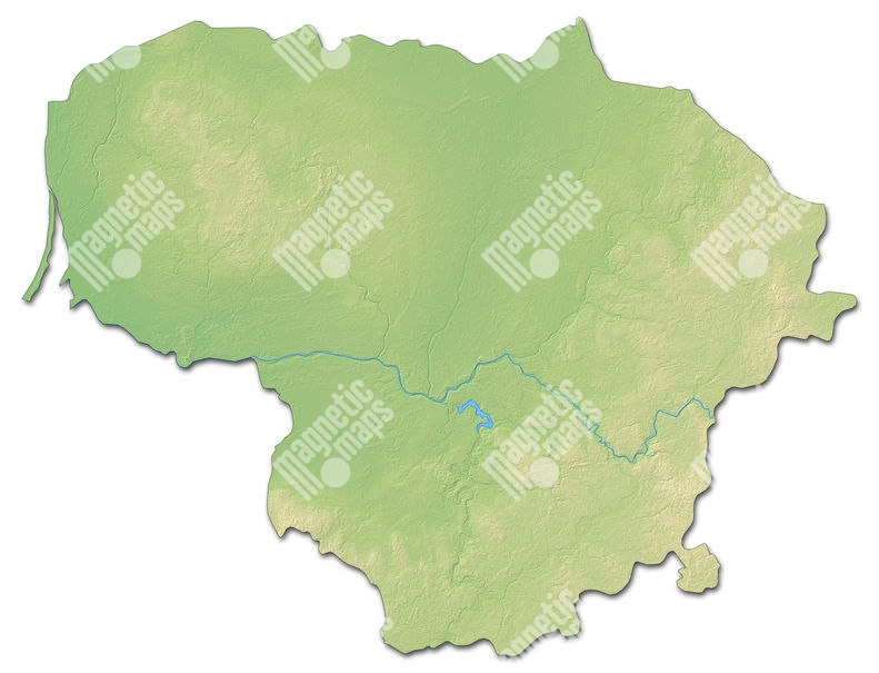 Magnetická mapa Litvy, geografická, reliéfní