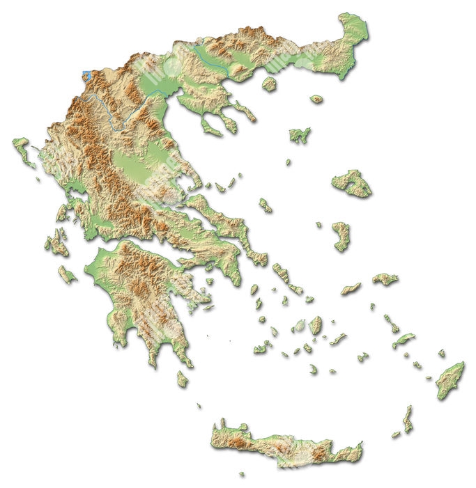 Magnetická mapa Řecka, geografická, reliéfní