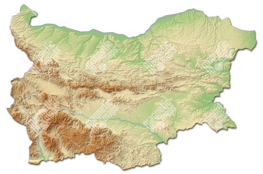 Magnetická mapa Bulharska, geografická, reliéfní
