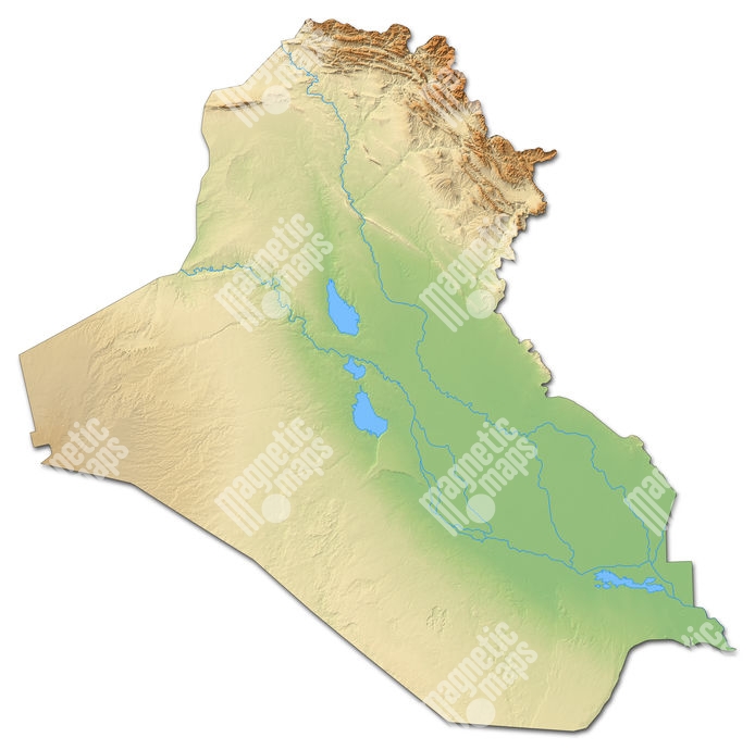 Magnetická mapa Iráku, geografická, reliéfní