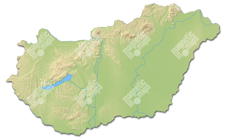 Magnetická mapa Maďarska, geografická, reliéfní